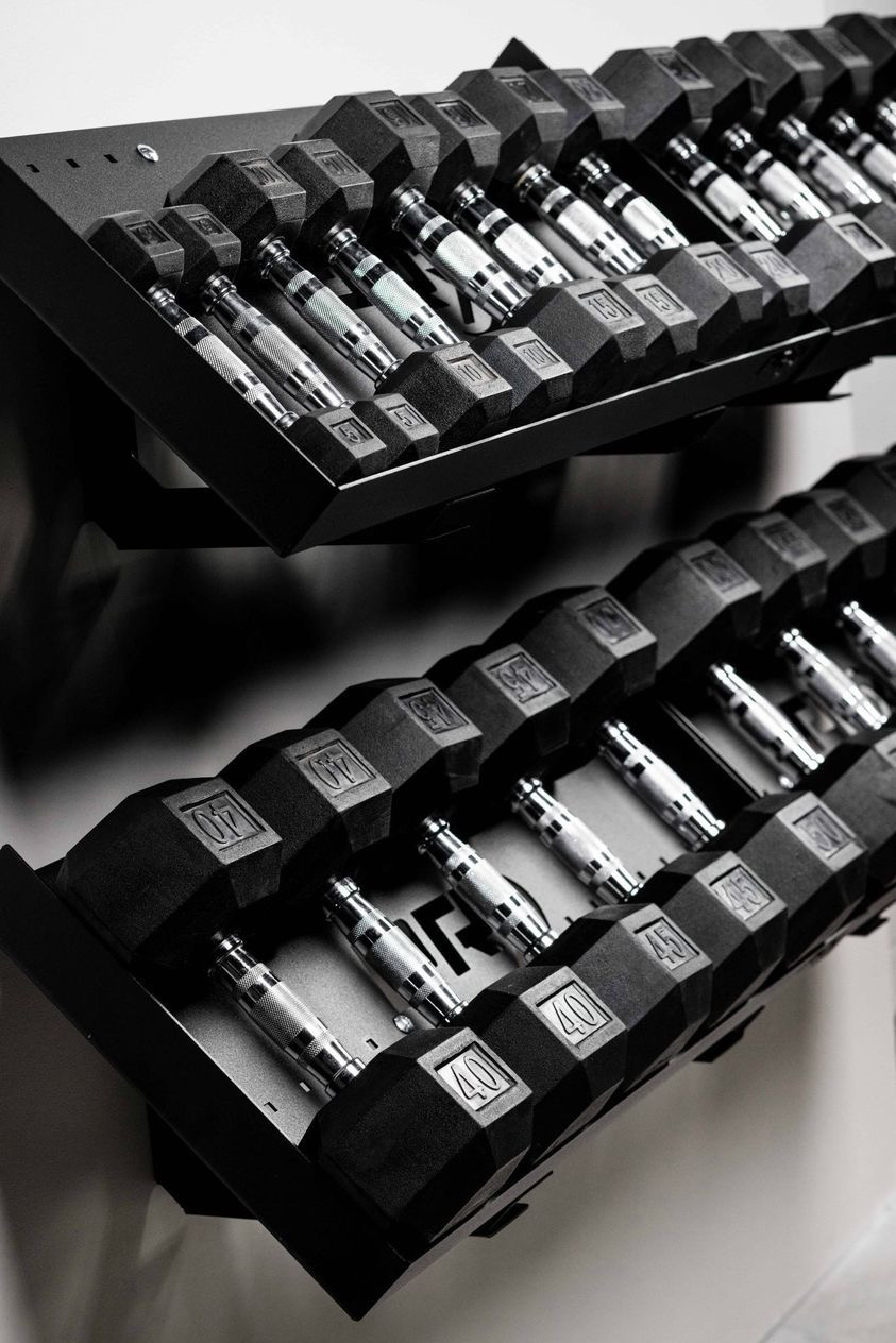 PRx Wall Mounted Dumbbell Storage - Garage Gym Ideas